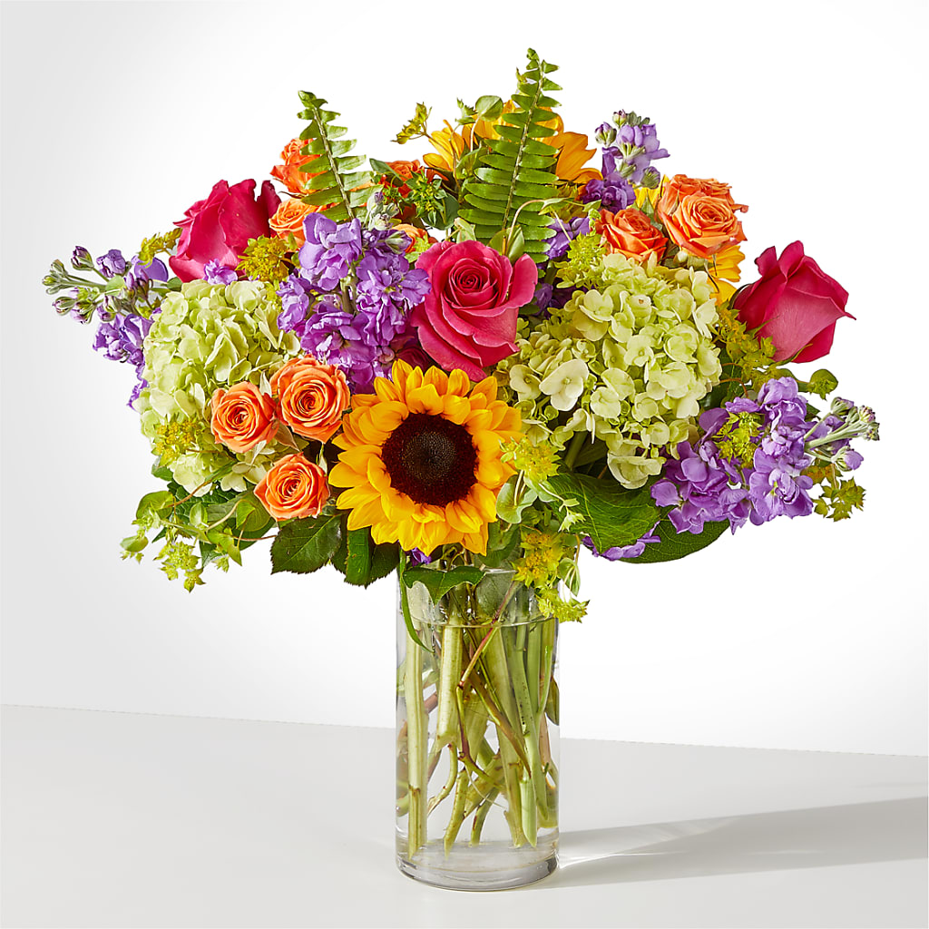 Vibrant Greetings Bouquet – green, orange, pink, purple, yellow flower ...