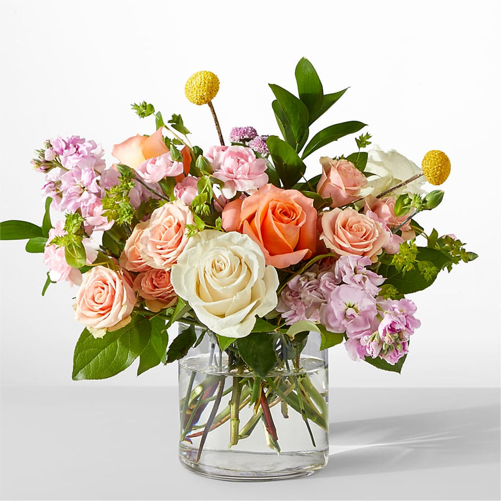 French Market Bouquet – lavender, peach, pink, white flower arrangement ...